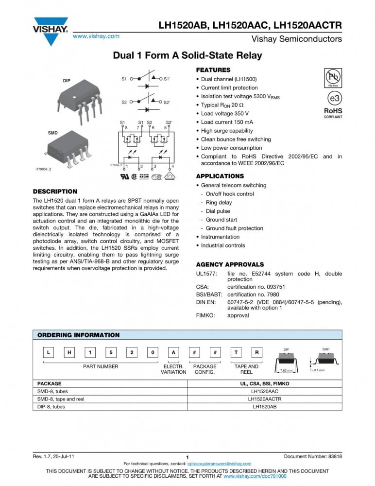 LH1520AAC datasheet page 1