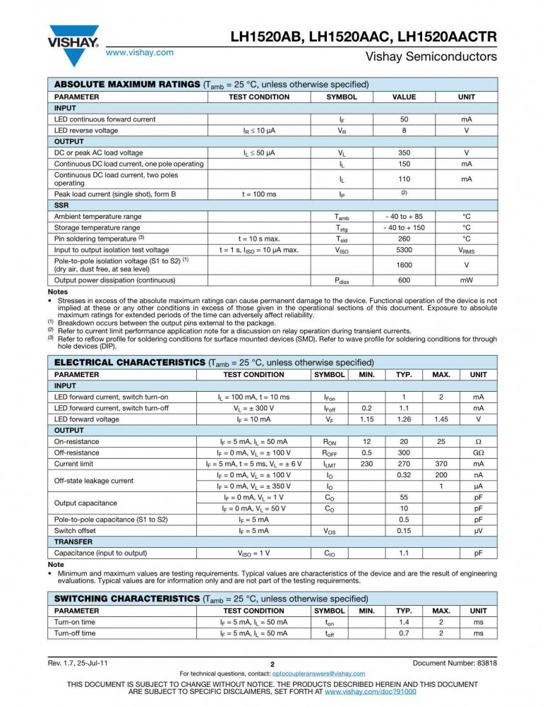 LH1520AAC datasheet page 2