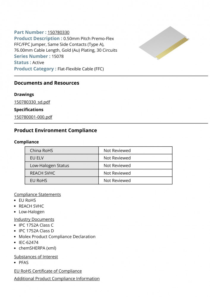 Molex product specification document page 1