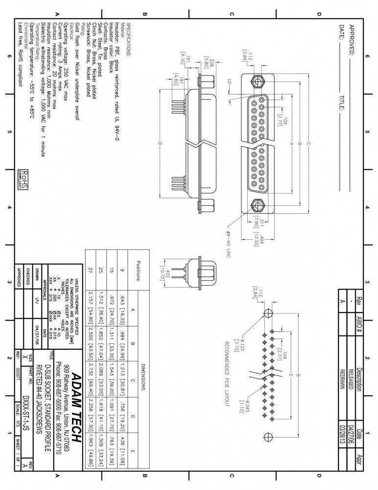 ADAM TECH DB25-ST-1-JS technical drawing