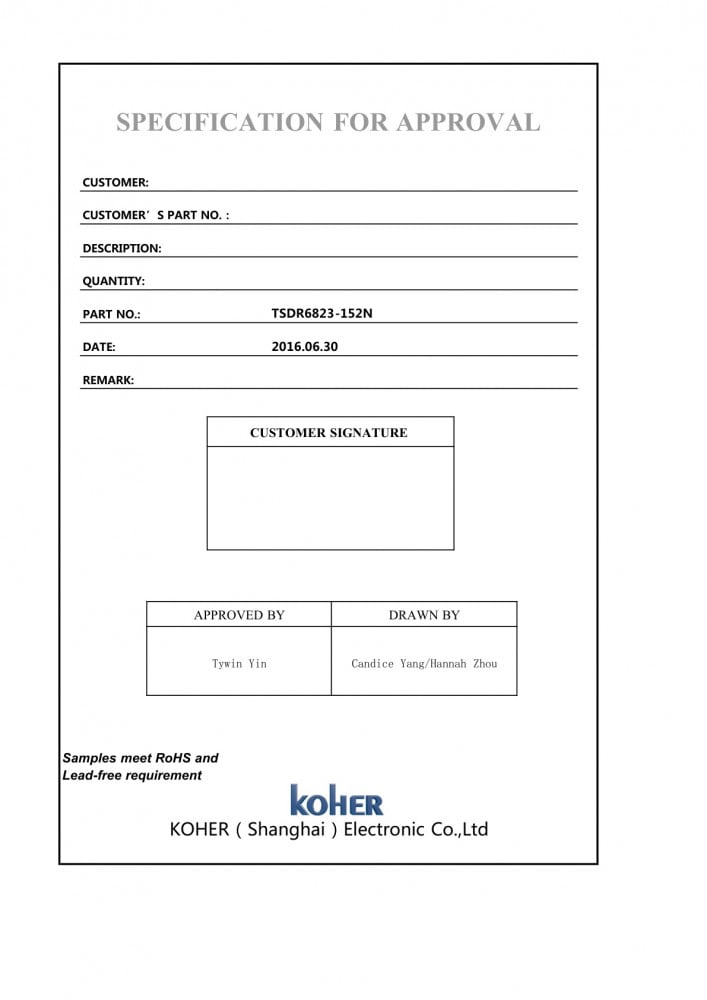 TSDR6823-152N specification page 1