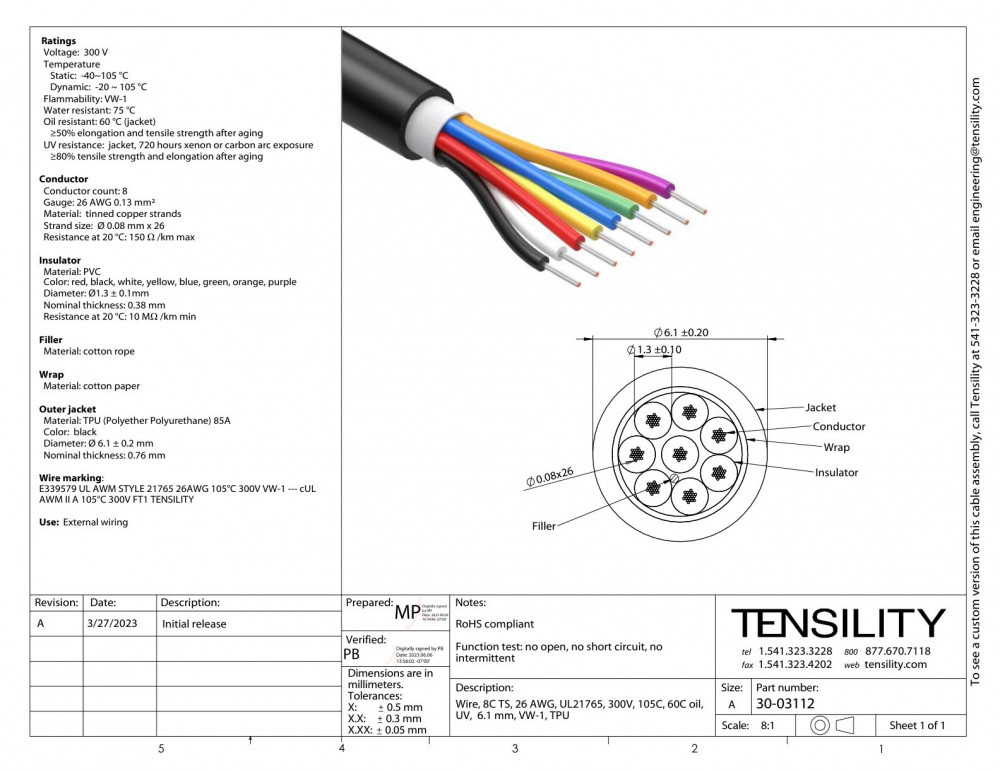 Tensility International 30-03112 wire product drawing preview