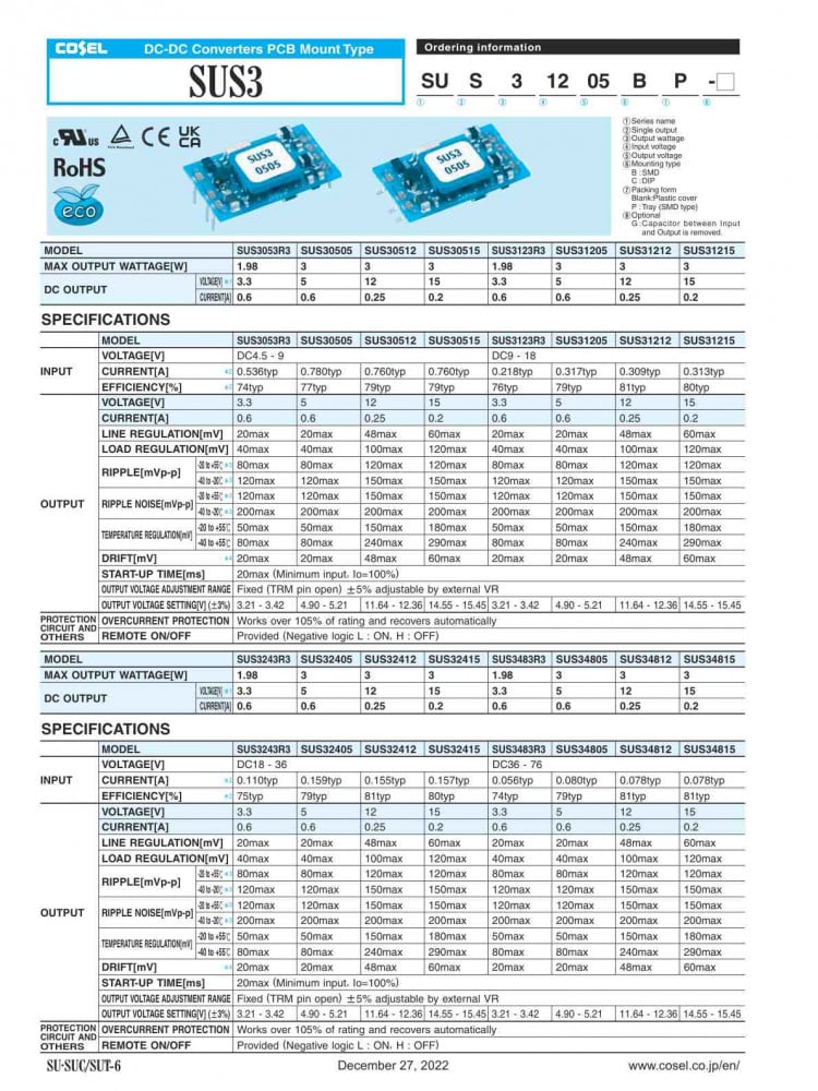 Cosel SUS series datasheet page 6