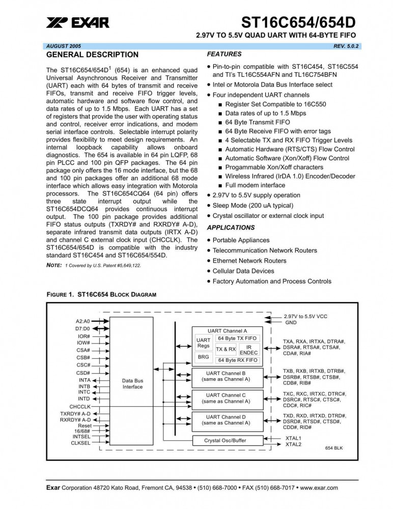 ST16C654DIQ64-F datasheet page 1