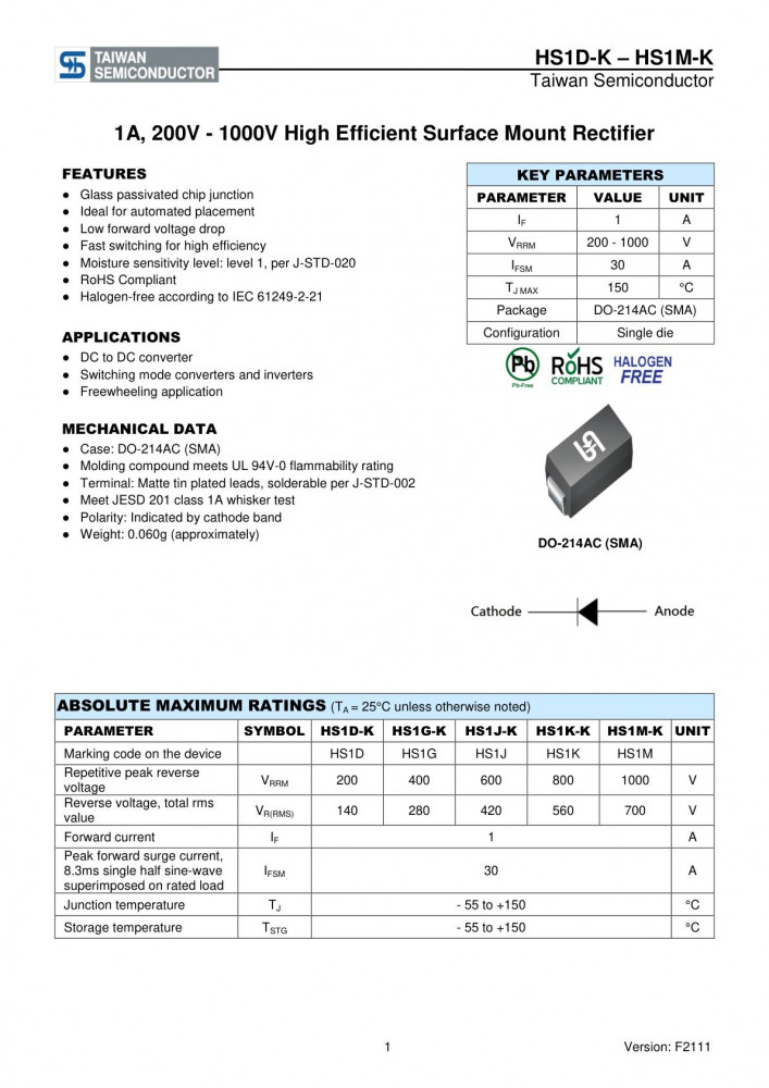 HS1D-K datasheet preview, page 1