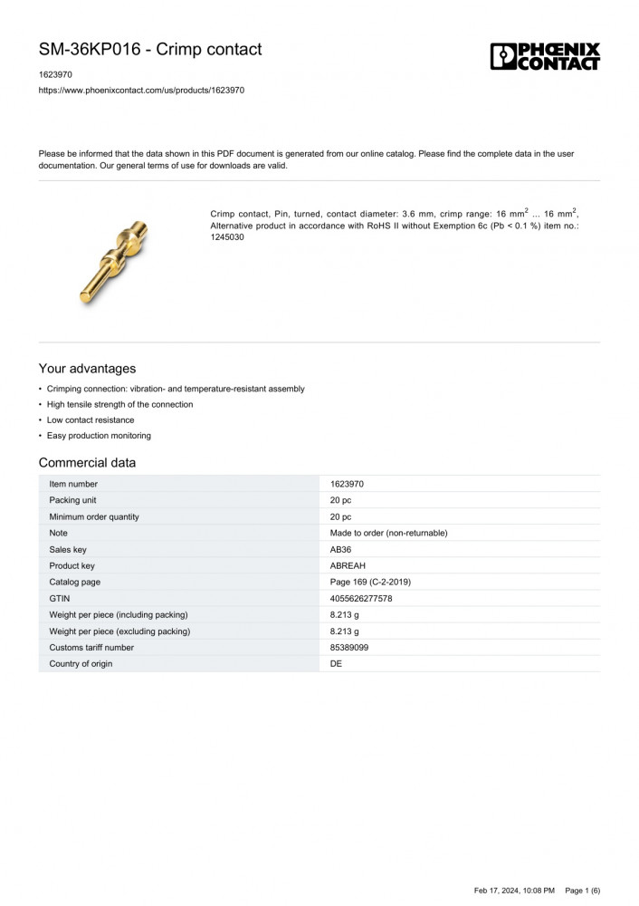 Phoenix Contact 1623970 technical document page 1