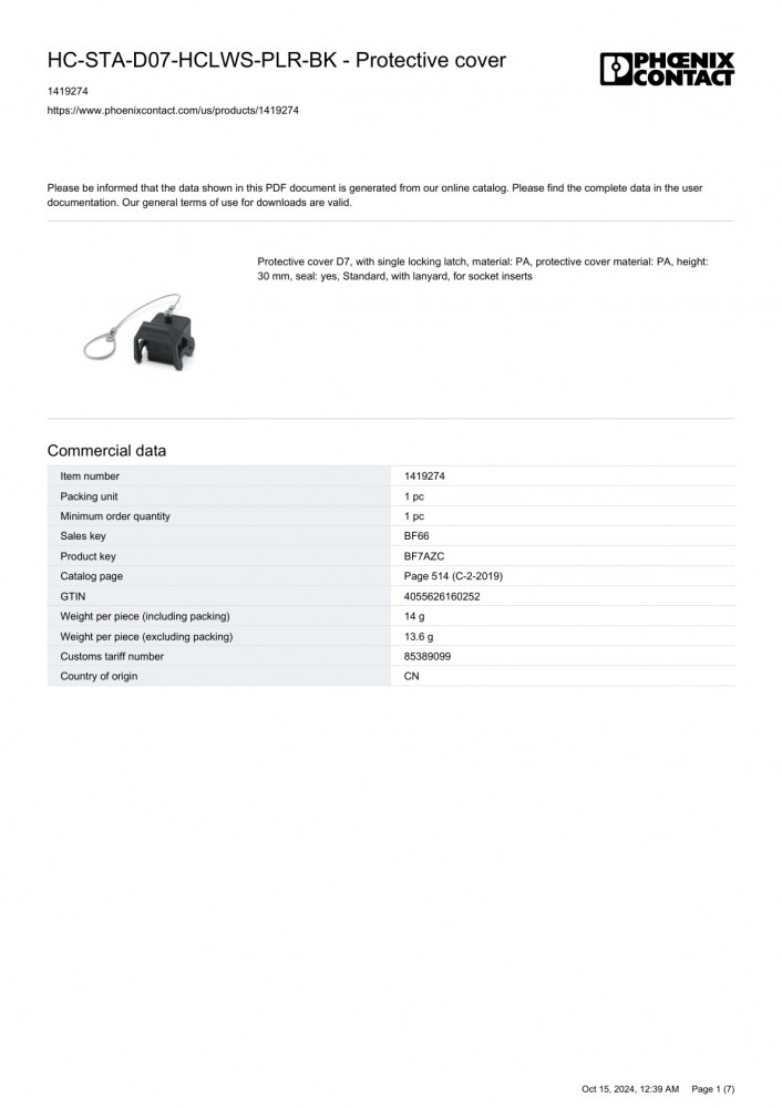 Phoenix Contact 1419274 product document page 1