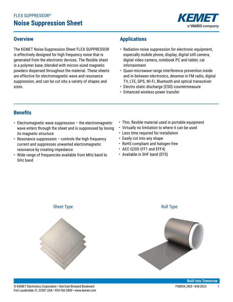 KEMET FLEX SUPPRESSOR datasheet page 1