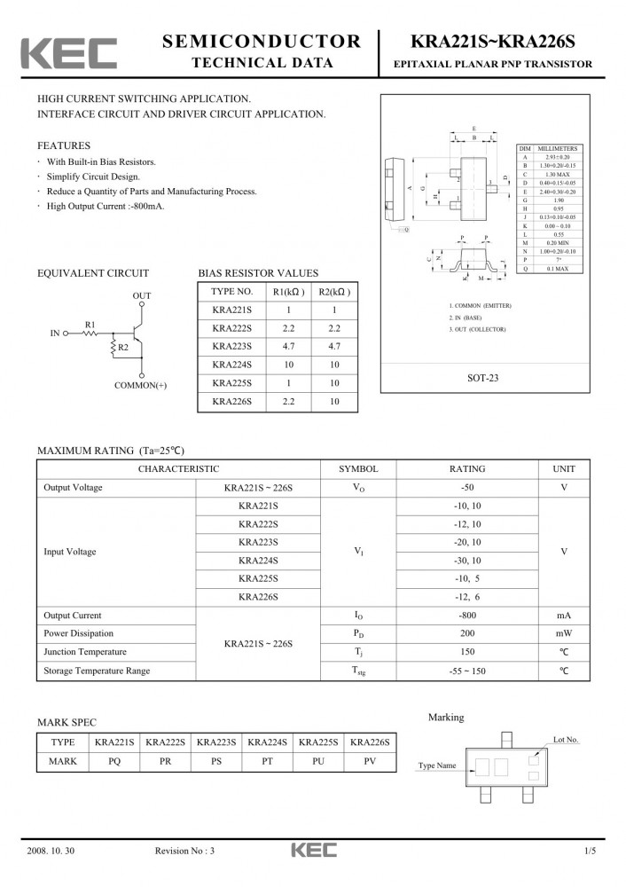 KRA226S-RTK/P datasheet page 1