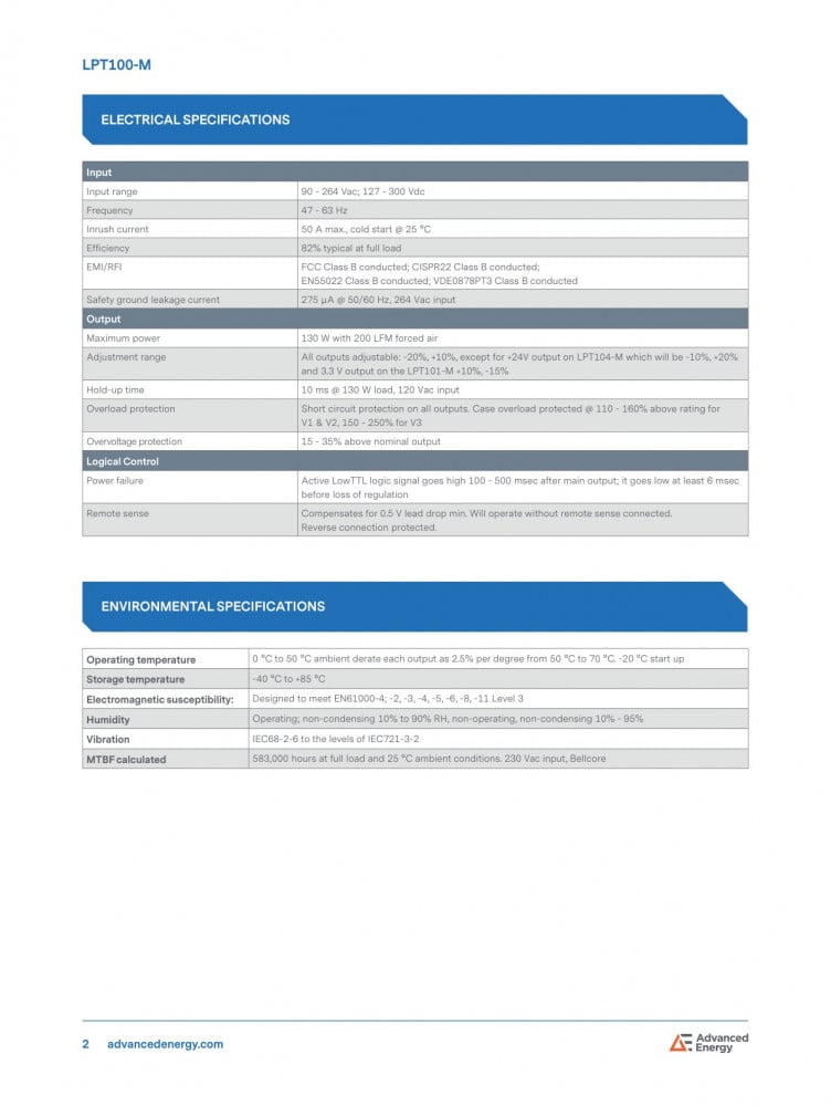 Artesyn LPT101-M datasheet page 2