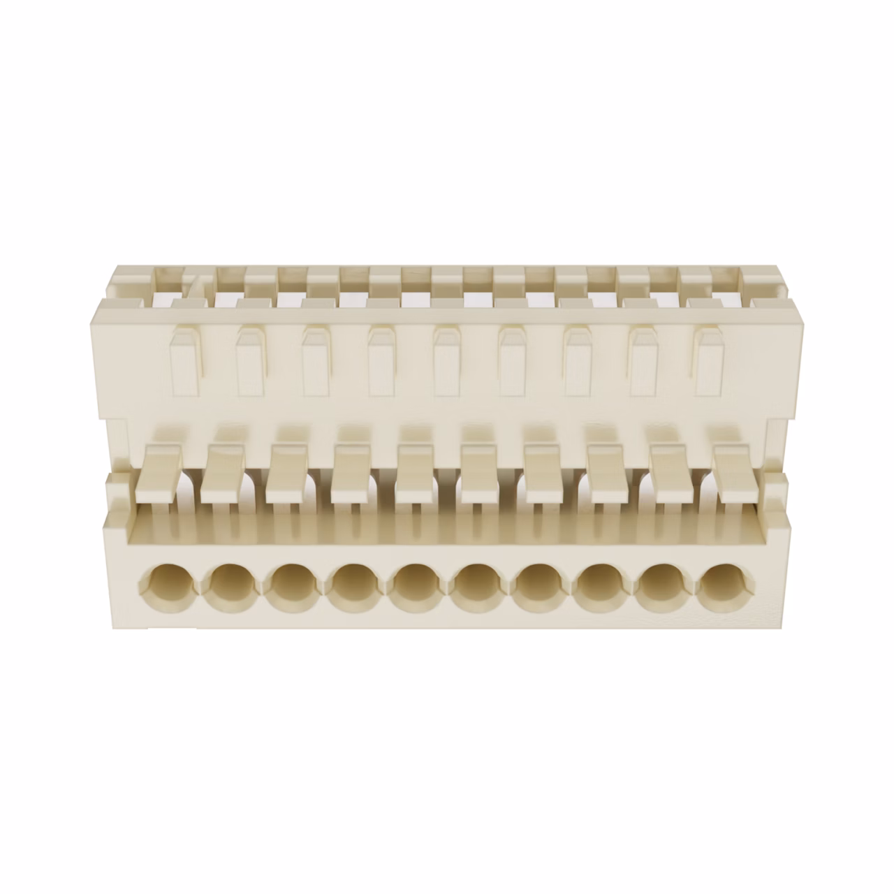 Appli-Mate RAST 2.5 Connector, 2.50mm Pitch, Female, 10 Circuits, Positions A and K Removed, Polarizing Rib Between 1/2, Locking Pips, Open Endwalls, Tin Plating for sale