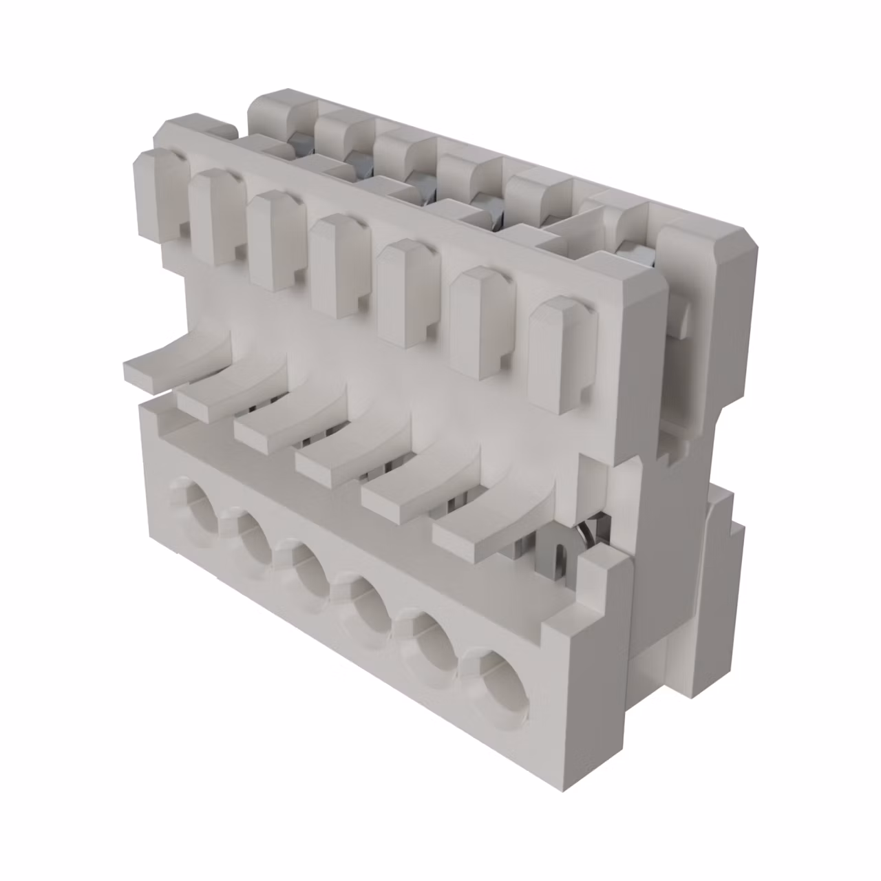Appli-Mate RAST 2.5 IDT Housing, 2.50mm Pitch, Female, 6 Circuits, Beaded Terminal, All Position Keys, Open Endwalls, Polarizing Rib Between Circuits 5 & 6 for sale
