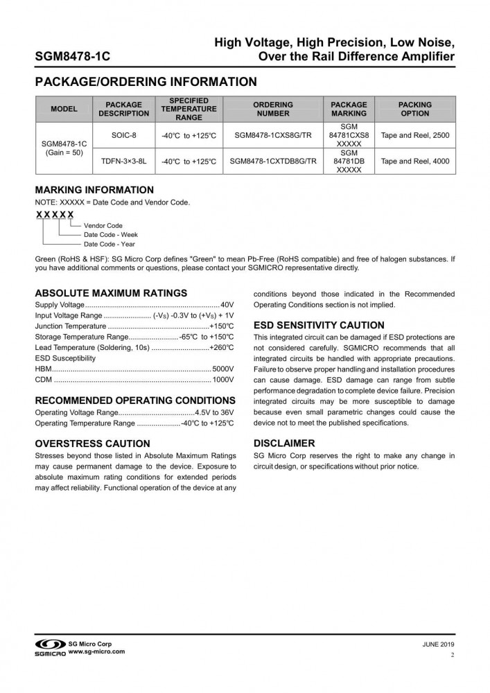 SGM8478-1C datasheet page 2