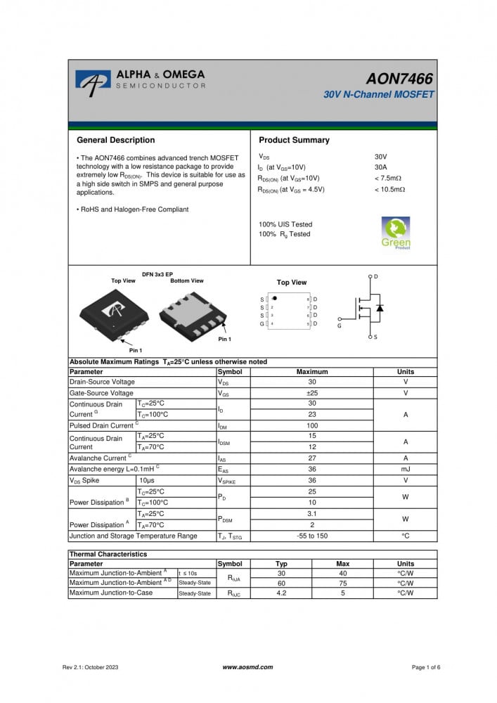 AON7466 datasheet page 1