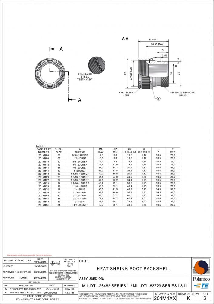 201M1XX heat shrink boot backshell drawing page 2