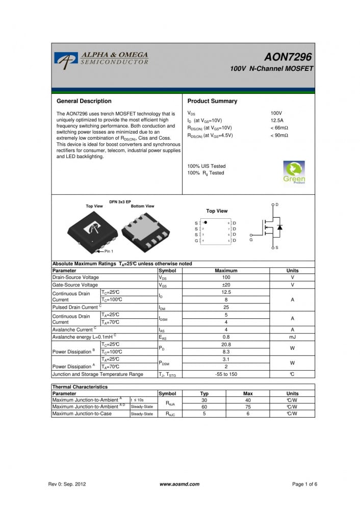 AON7296 datasheet page 1