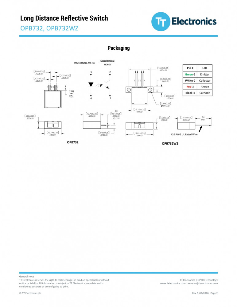 OPB732 technical document page 2