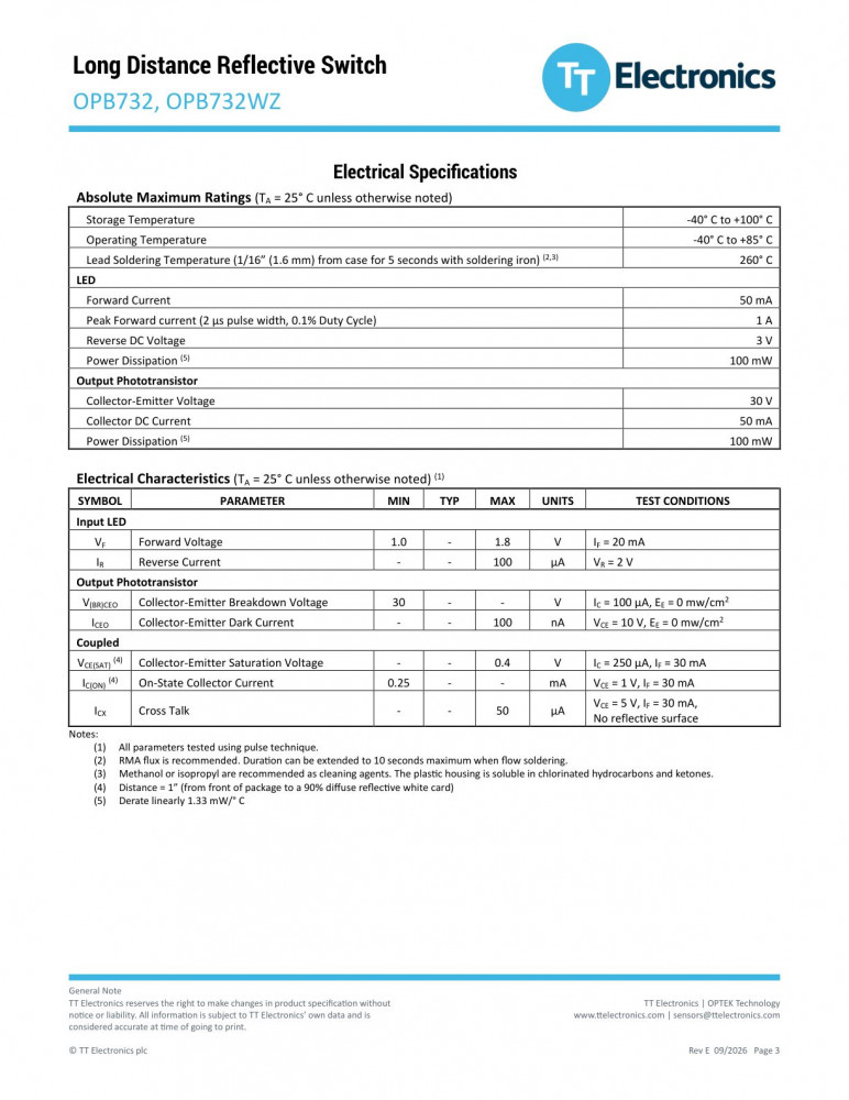 OPB732 technical document page 3