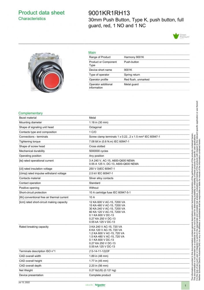 9001KR1RH13 technical document page 1