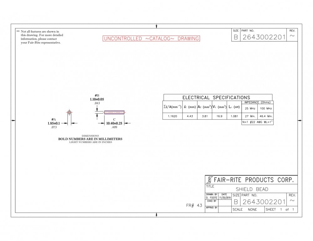 Fair-Rite 2643002201 technical document page