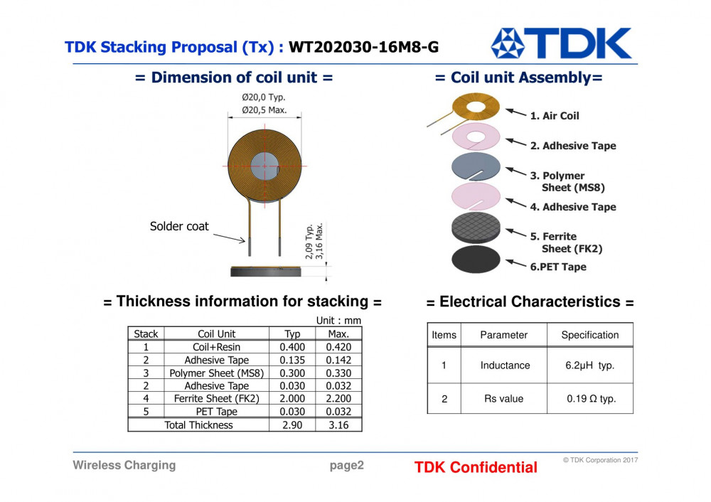 TDK WT202030-16M8-G technical document page