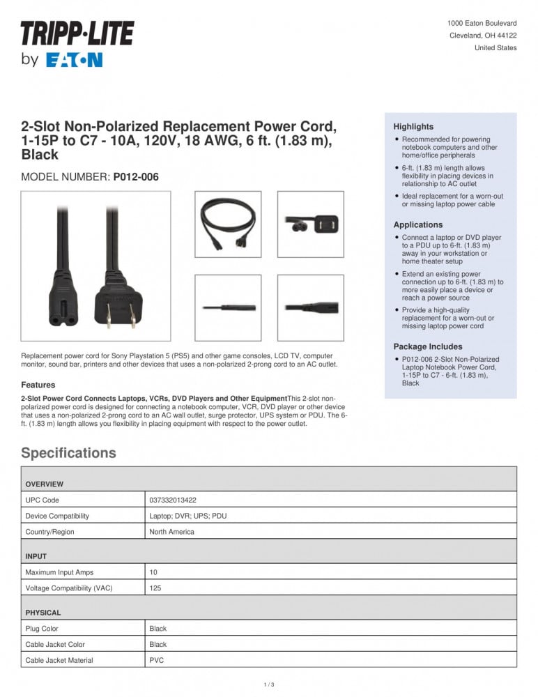EATON P012-006 document page 1