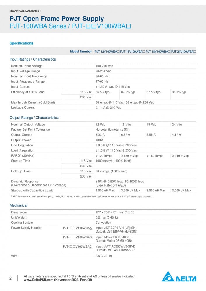 PJT-15V100WBAA datasheet page 2