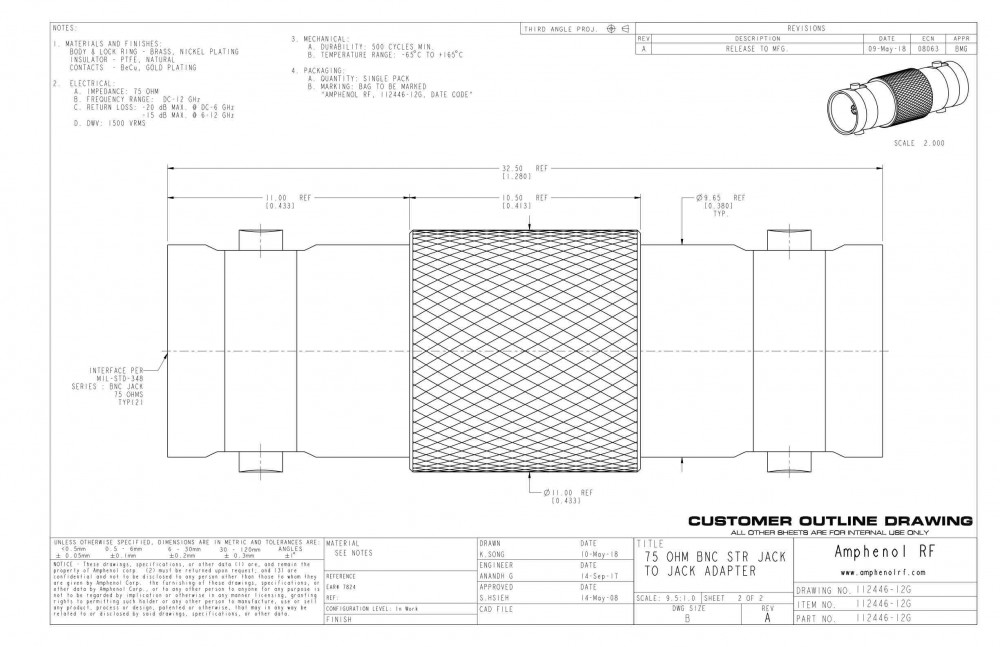 Amphenol 112446-12G technical drawing