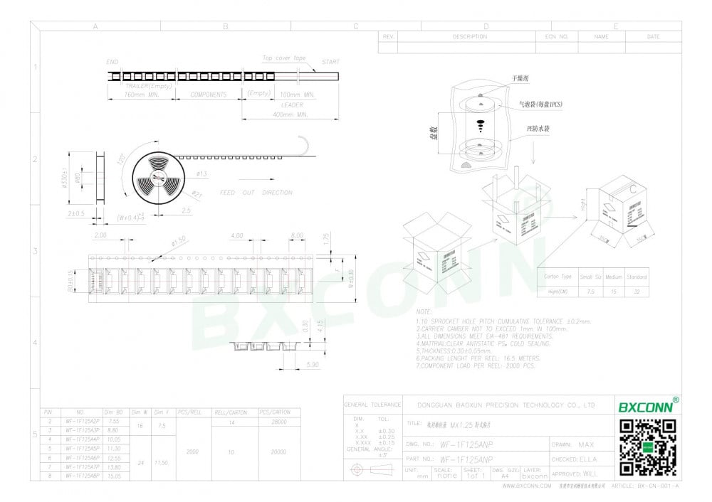 BXCONN WF-1F125A14P technical drawing page 2
