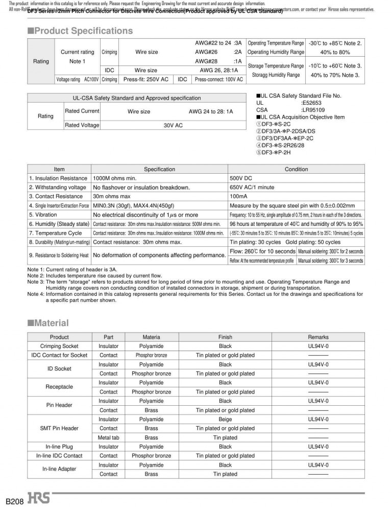 HRS DF3 series datasheet page 2