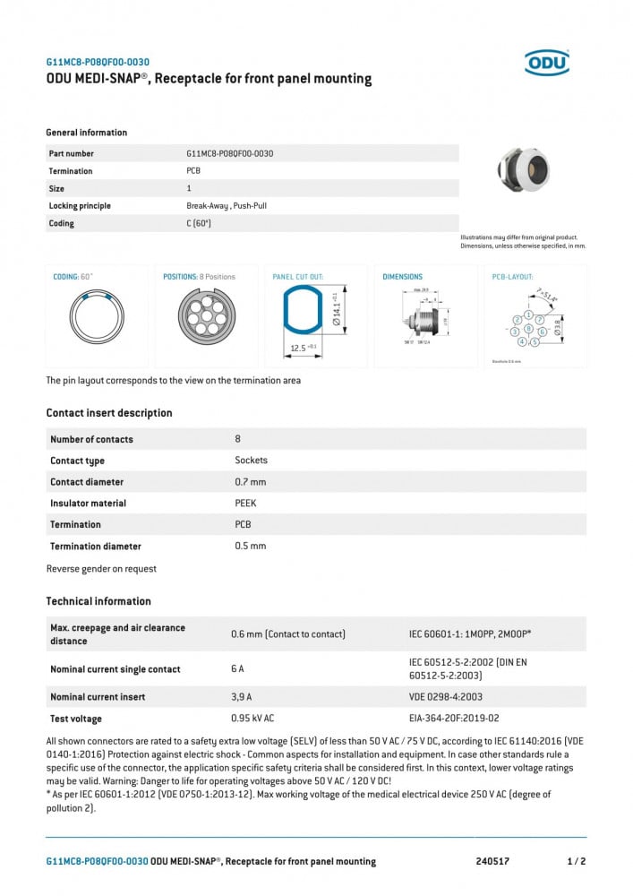 ODU MEDI-SNAP technical document page 1