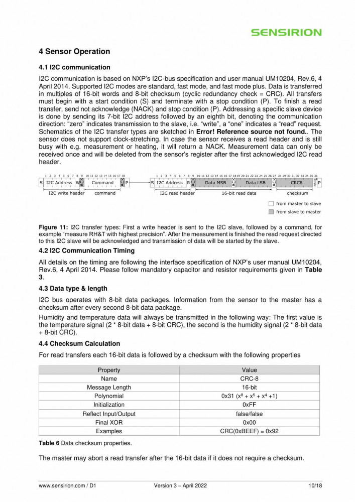SHT4x technical document page 10