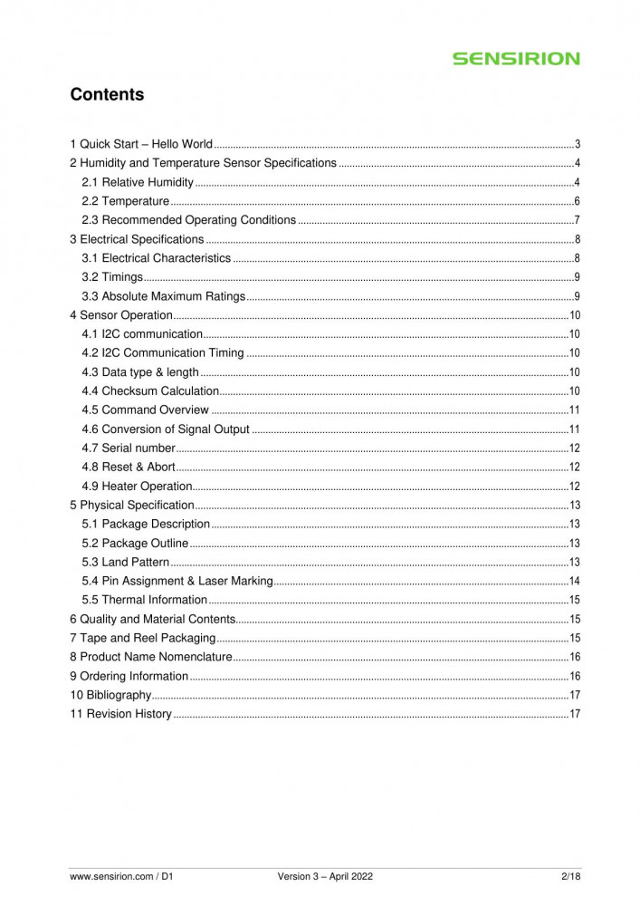 SHT4x technical document page 2