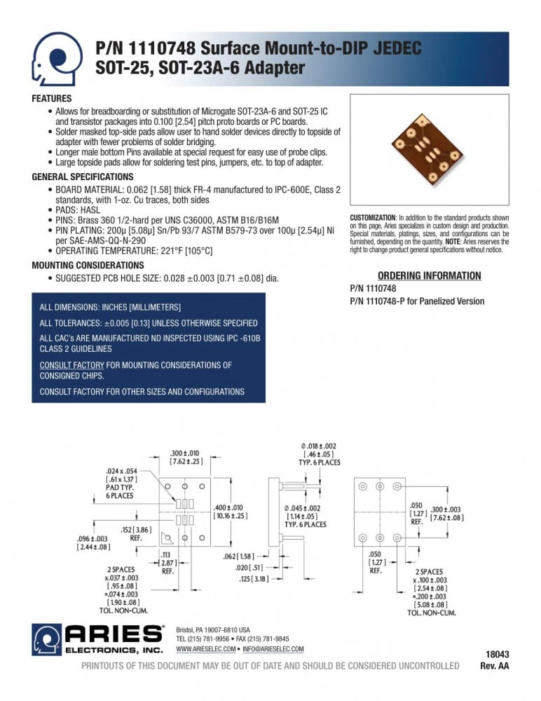 Aries Electronics 1110748 technical document