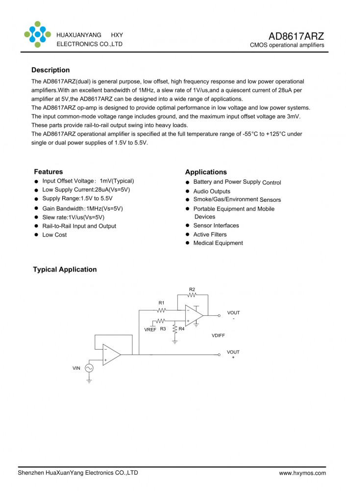 AD8617ARZ-HXY technical document page 1