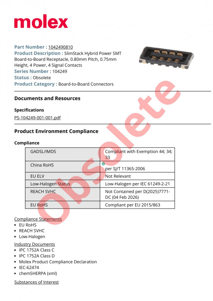 MOLEX 104249-0810 product specification page 1