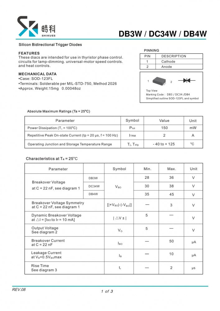 DB3W datasheet page 1