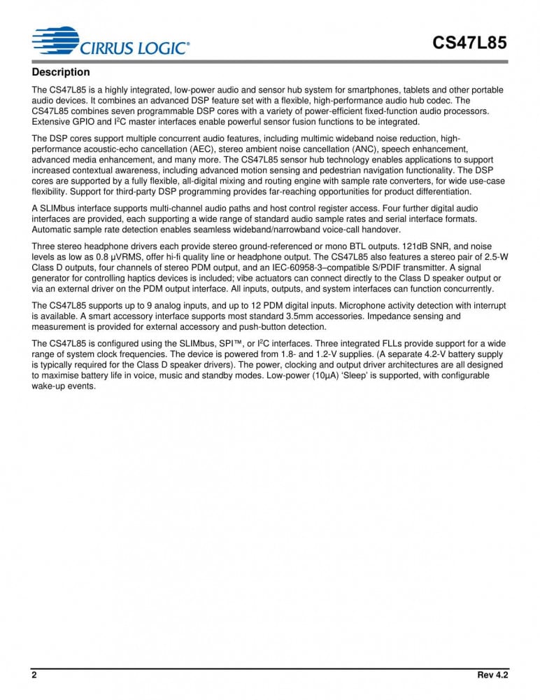 CS47L85 datasheet page 2