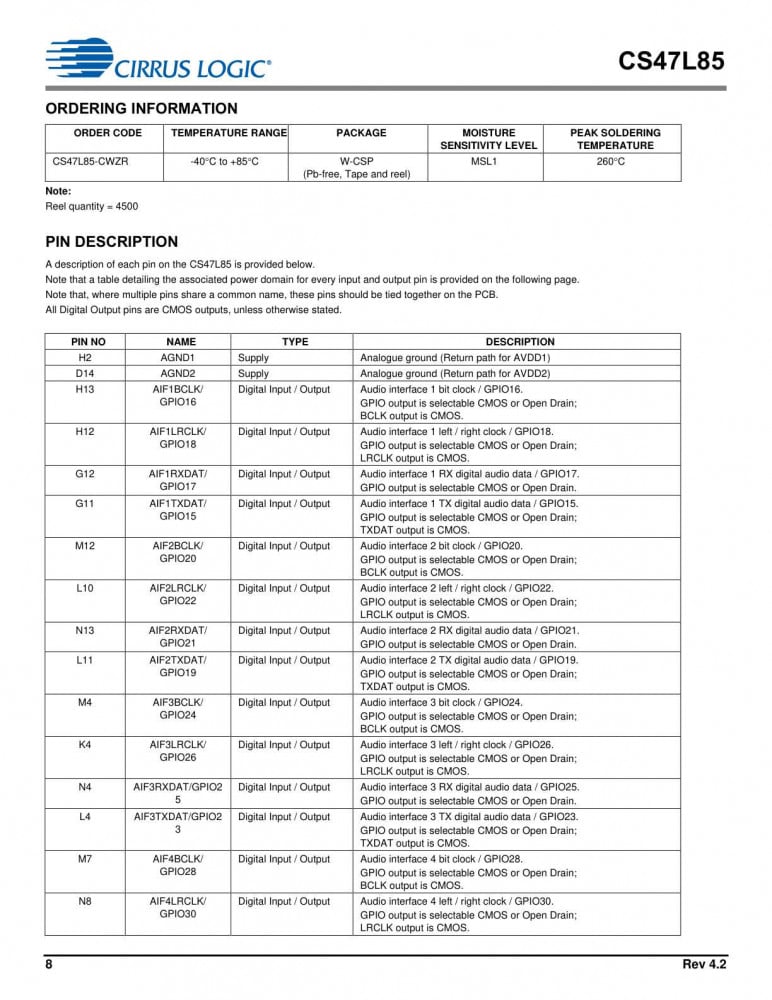 CS47L85 datasheet page 8