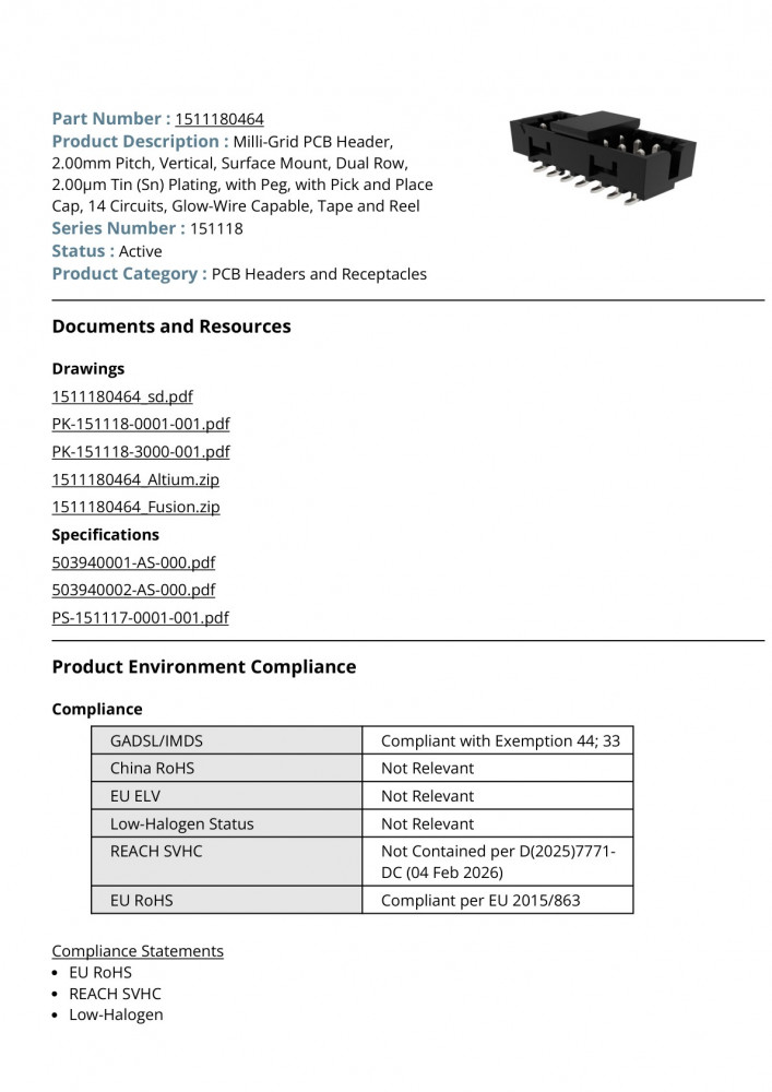 Molex 1511180464 product specification page 1