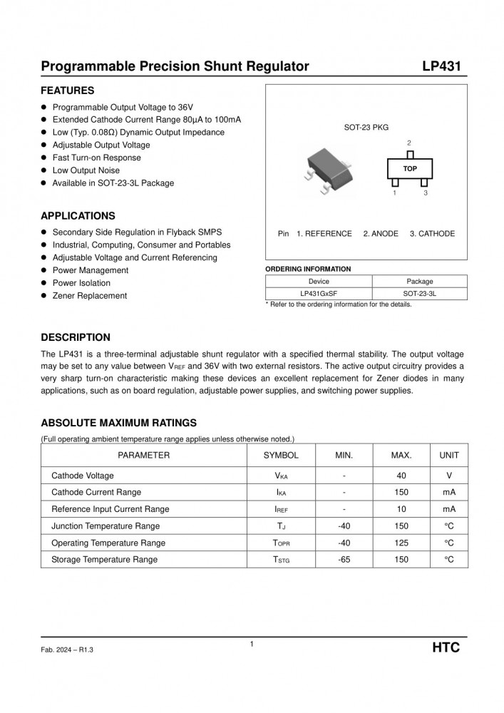 LP431GCSF datasheet page 1