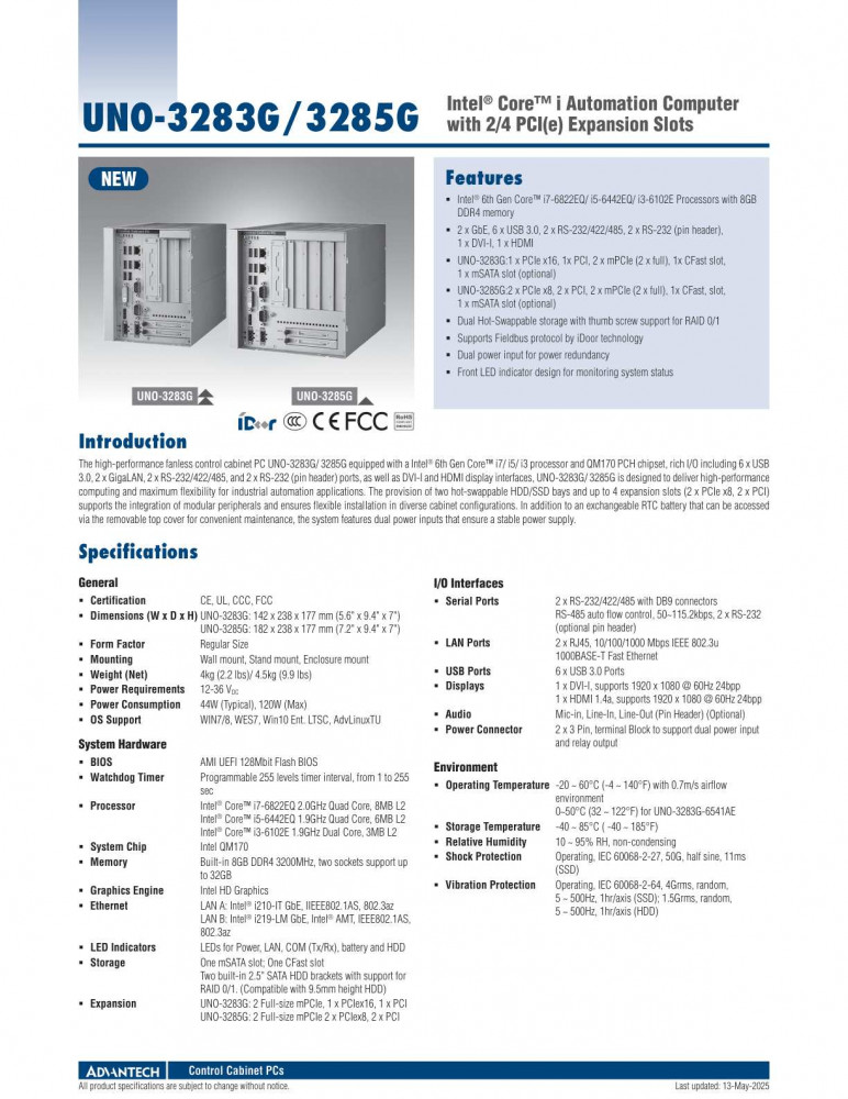 UNO-3285G product document, page 1