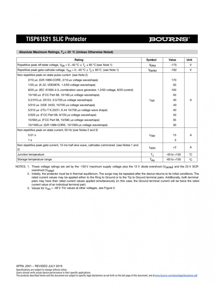 TISP61521DR-S datasheet page 2