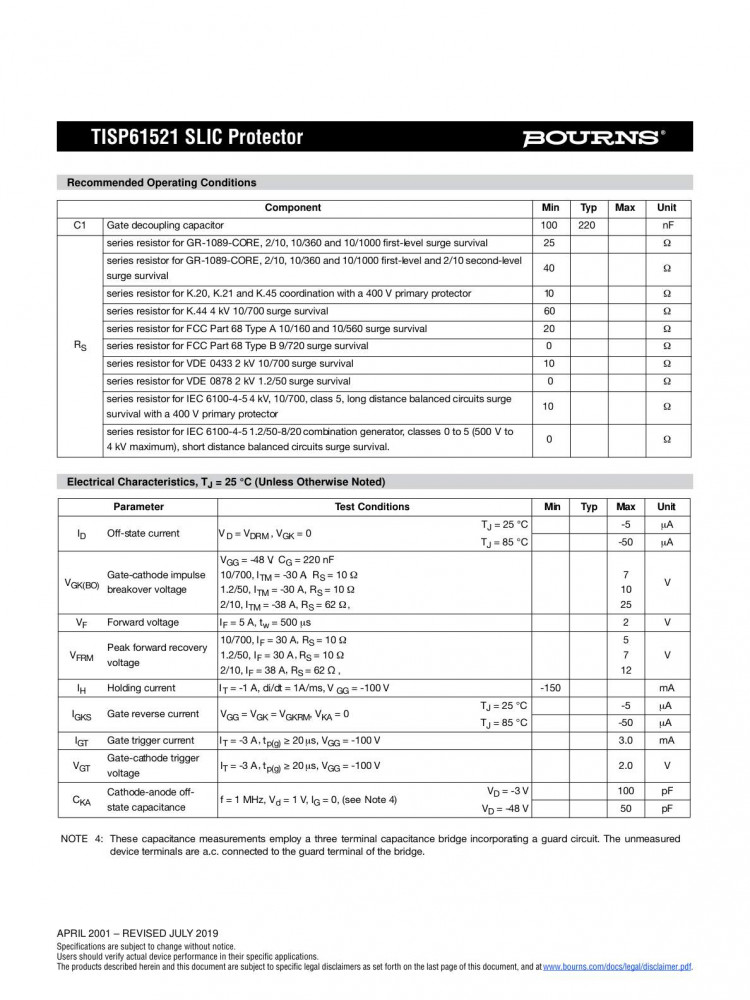 TISP61521DR-S datasheet page 3
