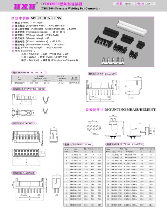HX20012 technical documentation sheet 1