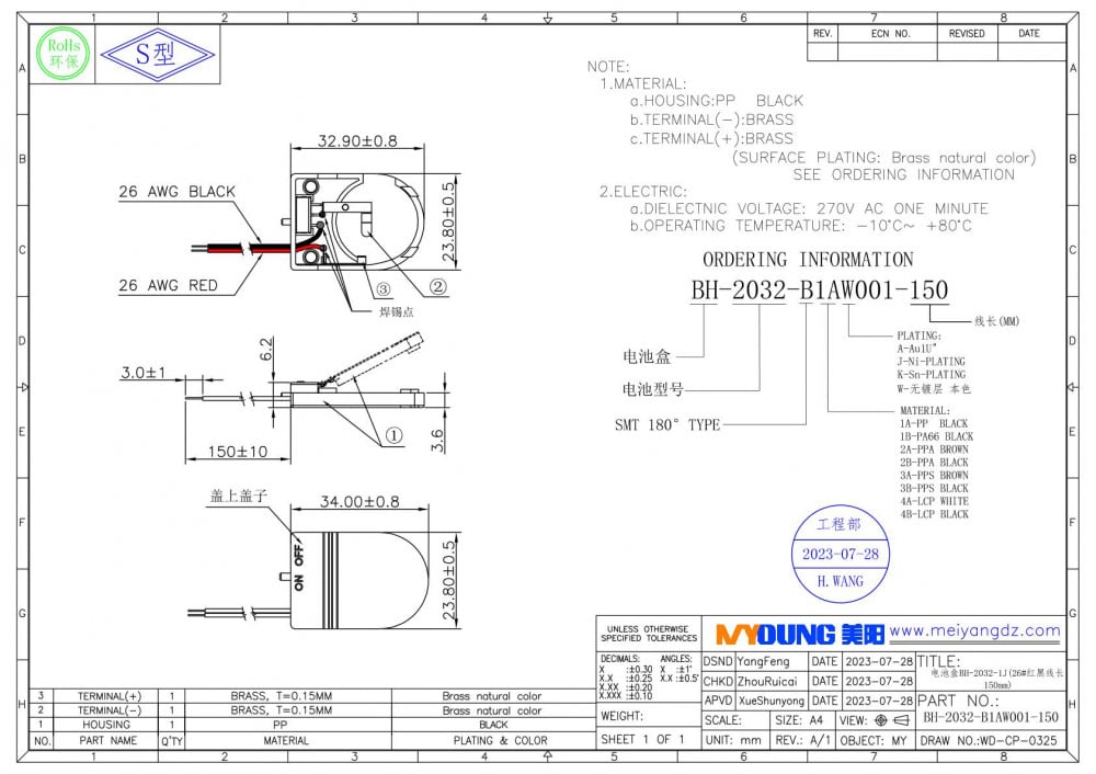 MYOUNG BH-2032-B1AW001-150 technical document preview