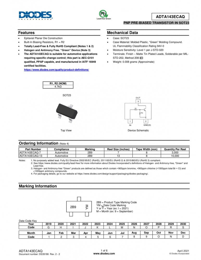 ADTA143ECAQ-13 datasheet page 1