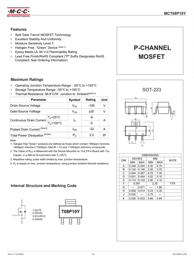 MCT08P10Y-TP datasheet page 1