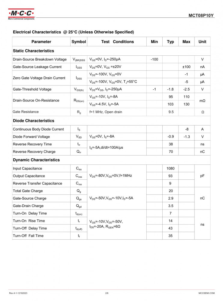 MCT08P10Y-TP datasheet page 2