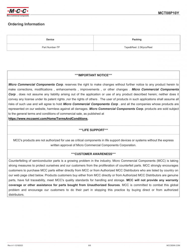 MCT08P10Y-TP datasheet page 6